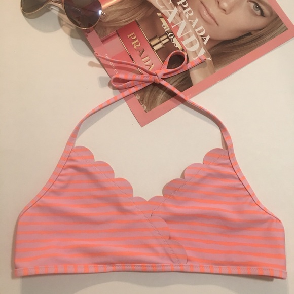 Vanilla/Beach | Swim | Vanilla Beach Halter Top Scallop Trim Striped ...